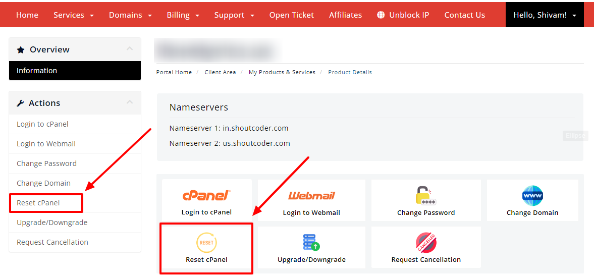 How to reset your cPanel from Client Area? – ShoutCoder